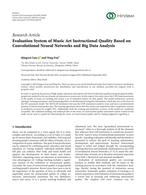 Pdf Evaluation System Of Music Art Instructional Quality Based On Convolutional Neural