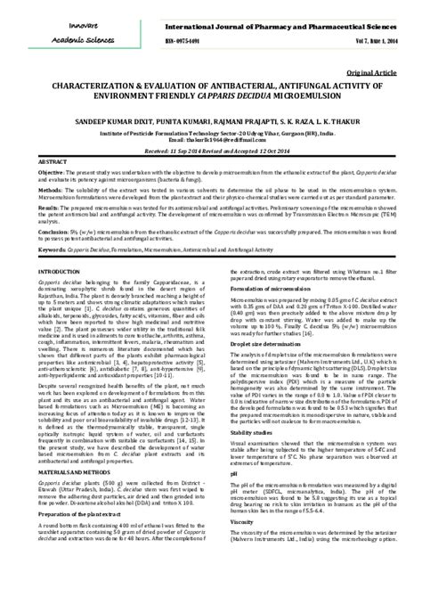 Pdf Antimicrobial And Antifungal Microemulsion From Capparis Decidua