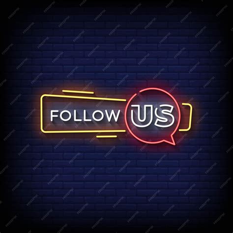 Premium Vector Neon Sign Follow Us With Brick Wall Background Vector