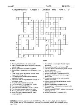 Computer Vocabulary HS Computer Science Crossword With Word Bank