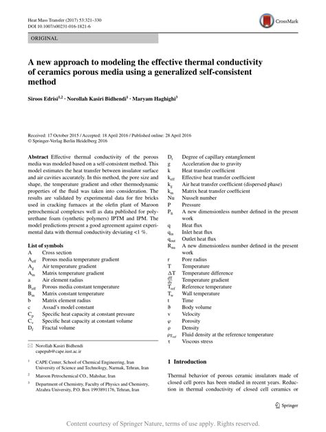 A New Approach To Modeling The Effective Thermal Conductivity Of Ceramics Porous Media Using A