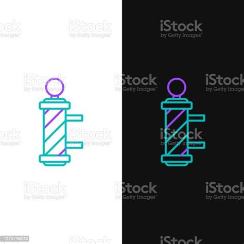 흰색과 검은 색 배경에 고립 된 녹색과 보라색 라인 클래식 이발소 폴 아이콘 이발소 극 기호 벡터 일러스트레이션 고풍스런에 대한 스톡 벡터 아트 및 기타 이미지 Istock