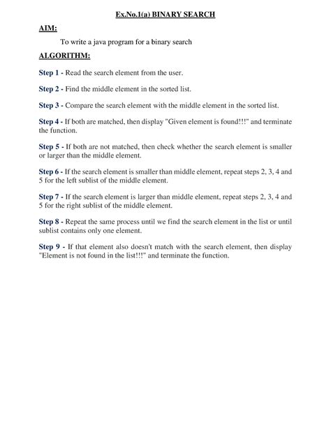 Oops Lab Programs Cse Exnoa Binary Search Aim To Write A Java Program For A Binary Search