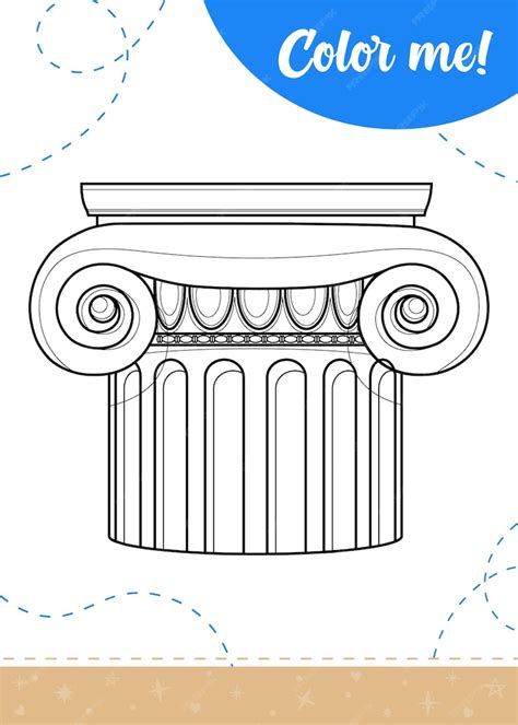 고대 그리스 기둥 의 수도 를 가진 어린이 들 을 위한 컬러링 페이지 프리미엄 벡터