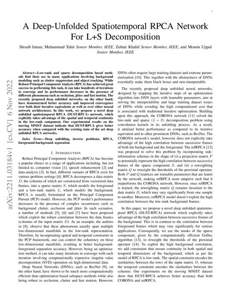 A Deep Unfolded Spatiotemporal Rpca Network For L S Decomposition Deepai