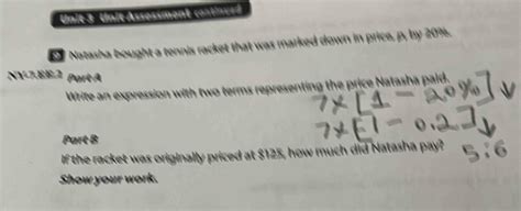 solved unit 3 unit assessment continued e natasha bought a tennis