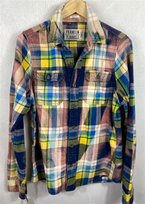 Vintage Royal Blue Yellow Green And Pink Flannel Size Small