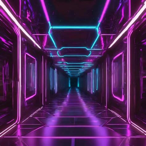Premium Photo Abstract Metallic Light Tunnel Corridor With Neon