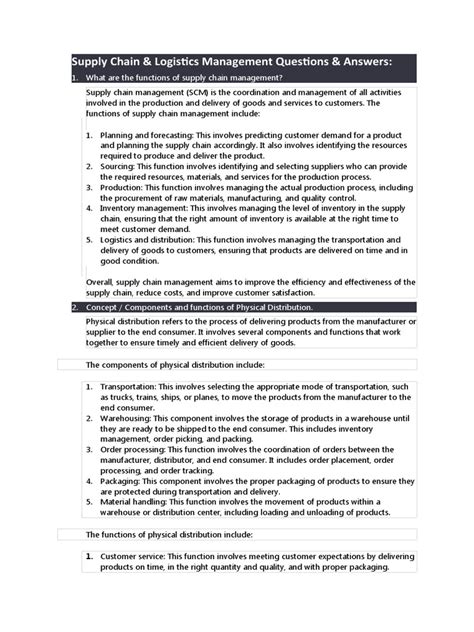 Supply Chain And Logistics Management Questions Answers Pdf Supply Chain Logistics