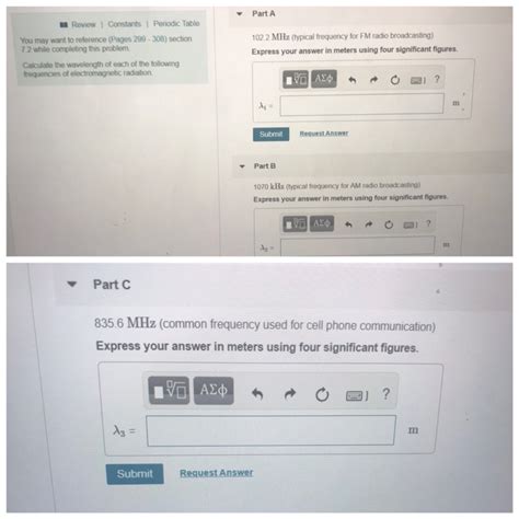 Solved Part A Review1 Constants Periodic Table 102 2 MHz Chegg Com