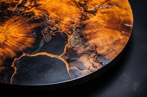 Premium Ai Image Luxury Desk With Epoxy Resin And Varnish Round Tree Slab With Black Epoxy