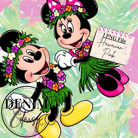 Pink Hawaiian Mickey And Minnie Png Sublimation Design Digital