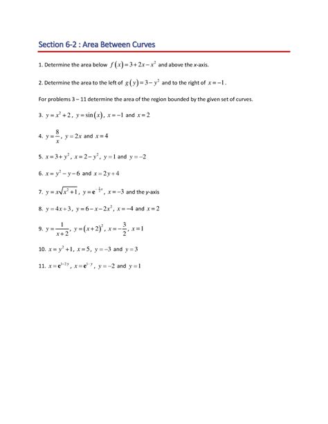 Calc I Area Between Curves Problems Section 6 2 Area Between