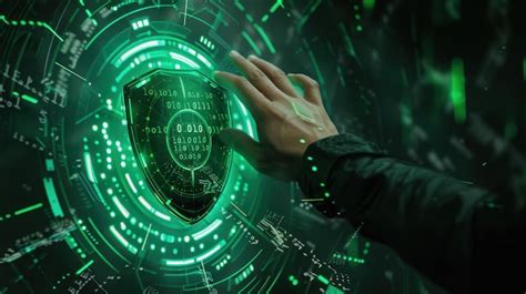 the hand touching digital shield premium ai generated image