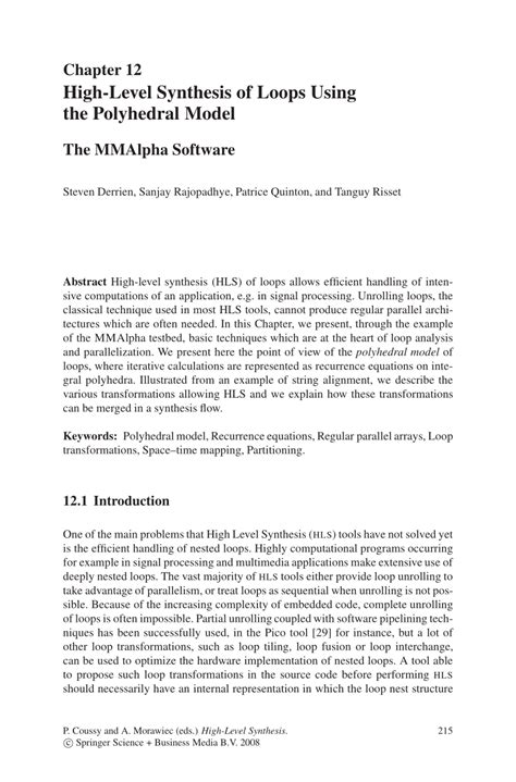 Pdf High Level Synthesis Of Loops Using The Polyhedral Model