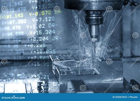 Abstract Scene Of Cnc Milling Machine Cutting The Injection Mold Parts And G Code Data