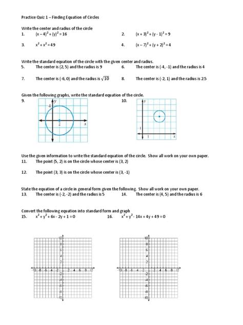 Practice Quiz 1 Circles Pdf