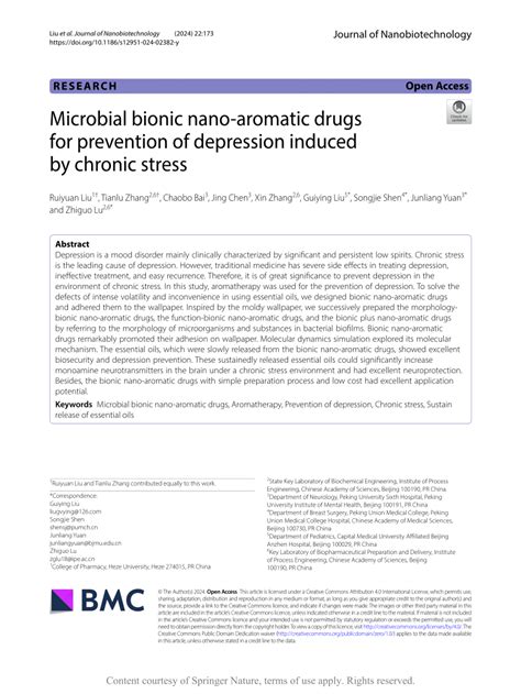 Pdf Microbial Bionic Nano Aromatic Drugs For Prevention Of Depression Induced By Chronic Stress