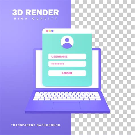 Premium Psd 3d Rendering Registration Concept By Entering Username And Password