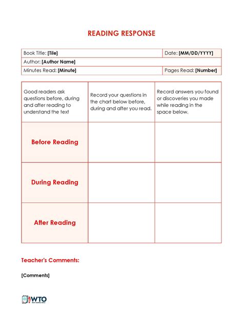 14 Free Reading Response Templates Word PDF