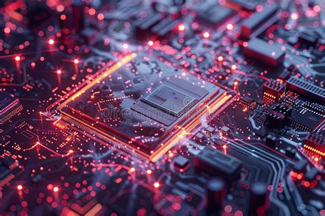 a modern microprocessor on a motherboard surrounded by glowing digital