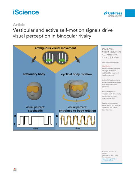 Pdf Vestibular And Active Self Motion Signals Drive Visual Perception In Binocular Rivalry