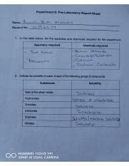 Experiment 8 Pre Laboratory Report Chemical Solubility Ion Course Hero