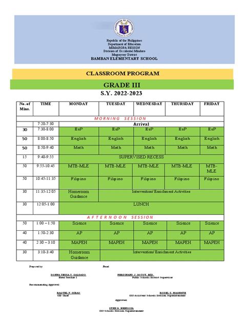 Class Program F2f 22 23 Nang Noemz Pdf Educational Organizations Educational Institutions