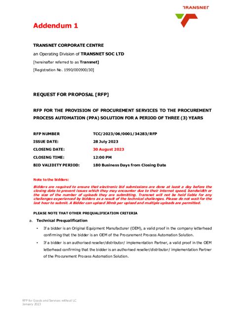 Fillable Online Addendum 1 Rfp Procurement Process Automation Fax Email Print Pdffiller