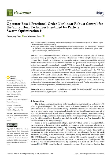 Pdf Operator Based Fractional Order Nonlinear Robust Control For The