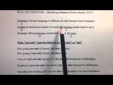 SAT Writing Identifying Sentence Errors 01 Not Only But Also Real SAT Test 2010 YouTube