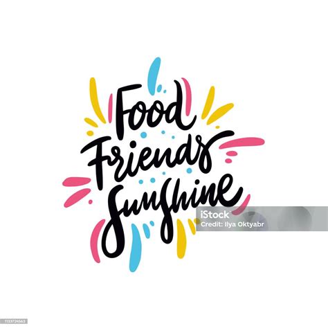 음식 친구 선샤인 문구 손으로 그린 벡터 레터링 따옴표 만화 스타일입니다 흰색 배경에 고립입니다 계절에 대한 스톡 벡터 아트 및 기타 이미지 Istock