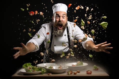Front View Of Chef Tossing Salad Premium Ai Generated Image