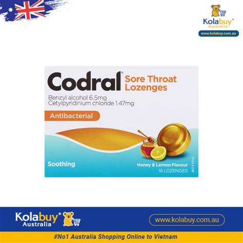 Kẹo Ngậm Ho Codral Sore Throat Lozenge Honey And Lemon 16 Viên Kolabuy