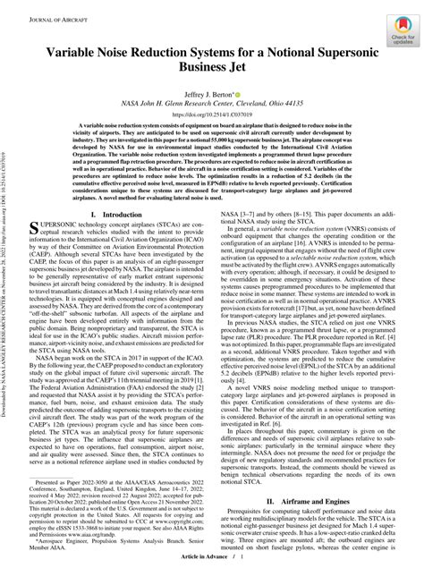 Pdf Variable Noise Reduction Systems For A Notional Supersonic