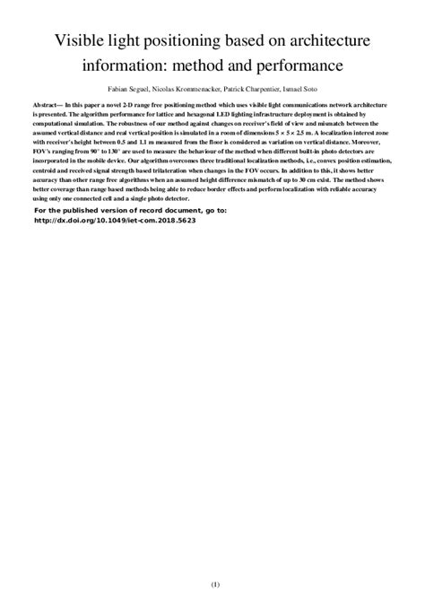 Pdf Visible Light Positioning Based On Architecture Information Method And Performance