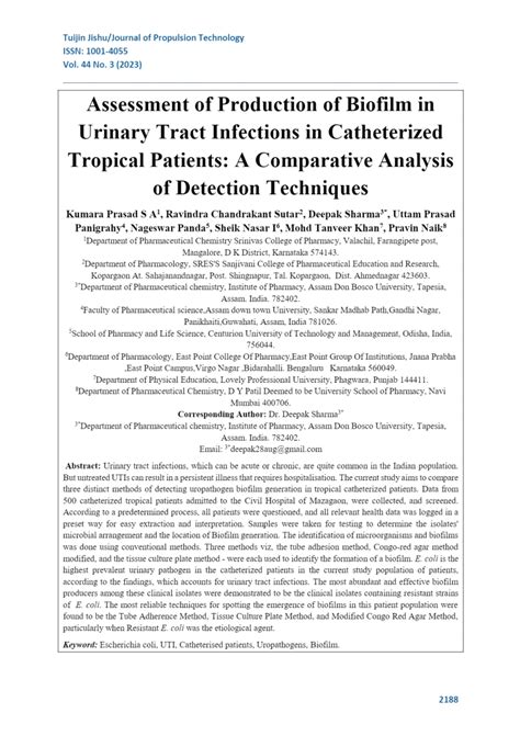 Pdf View Of Assessment Of Production Of Biofilm In Urinary Tract