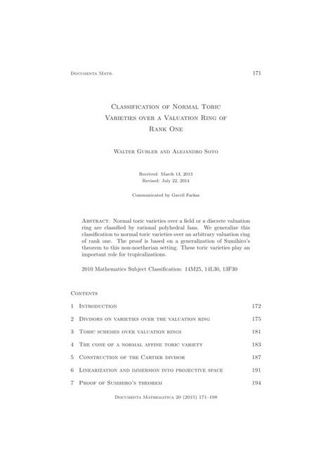 Pdf Classification Of Normal Toric Varieties Overa Valuation