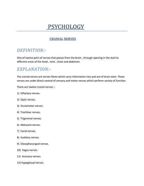 SOLUTION Cranial Nerves Psychology Assignment Studypool