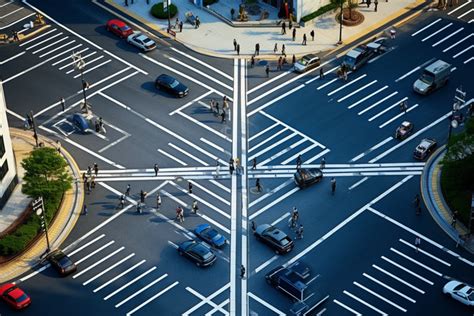 Street Intersection Intersection With Cars And Pedestrians Background High Resolution