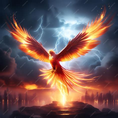 Premium Photo Flying Majestic Pheonix Reborn From Blaze Of Holographic Flames