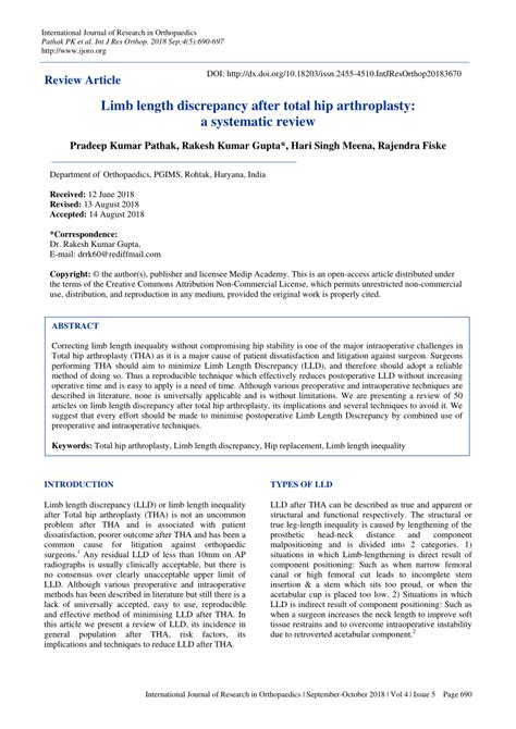 Pdf Limb Length Discrepancy After Total Hip Arthroplasty A