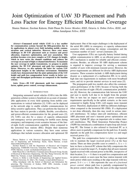 pdf joint optimization of uav 3d placement and path loss factor for