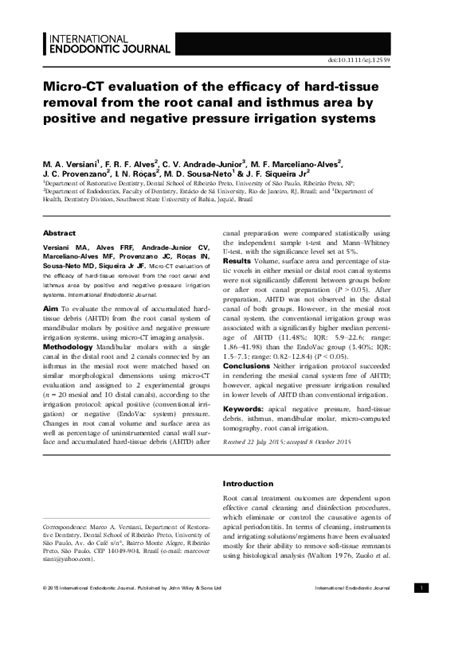 Micro Ct Evaluation Of The Efficacy Of Hard Tissue Removal From The Root Canal And Isthmus Area
