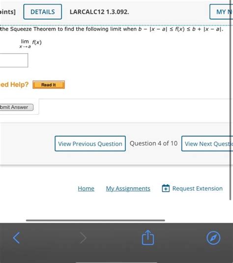 Solved Larcalc12 13092 The Squeeze Theorem To Find The