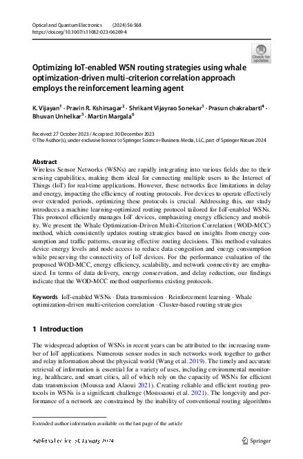 Pdf Optimizing Iot‑enabled Wsn Routing Strategies Using Whale Optimization‑driven Multi