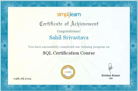 Sahil Srivastava On Linkedin I Am Thrilled To Announce That I Have Completed Sql Certification