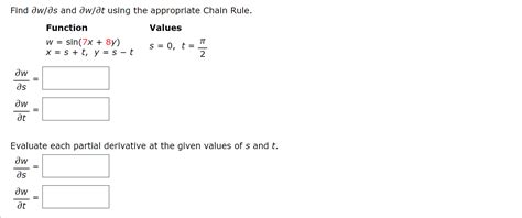solved find dw ds and dw at using the appropriate chain
