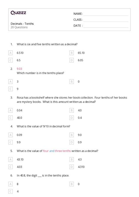 50 Decimals Worksheets For 3rd Class On Quizizz Free And Printable