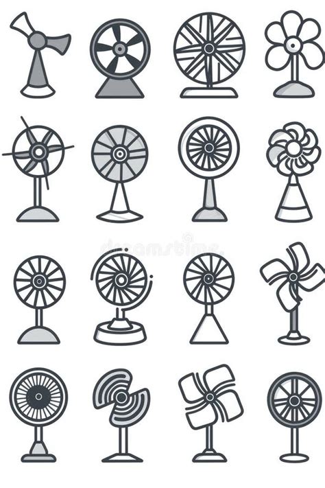A Collection Of Different Fan Types Including Ceiling Fans Box Fans And Handheld Fans Stock